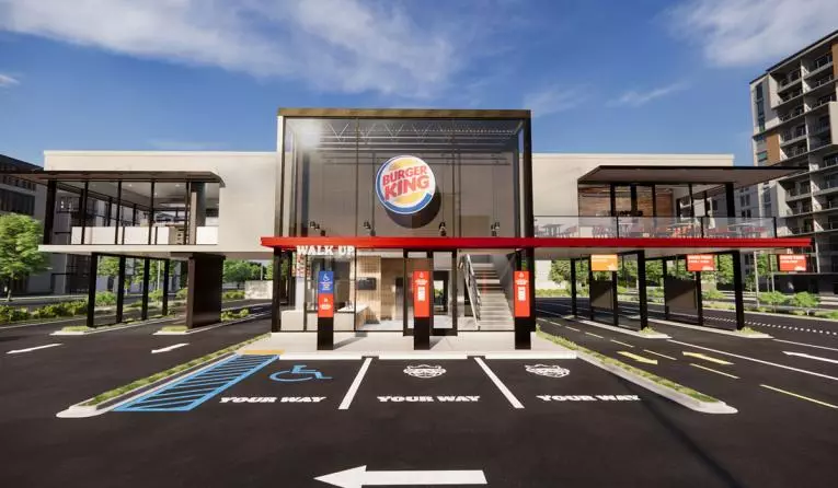 Restaurante Burger King del futuro renderizado.